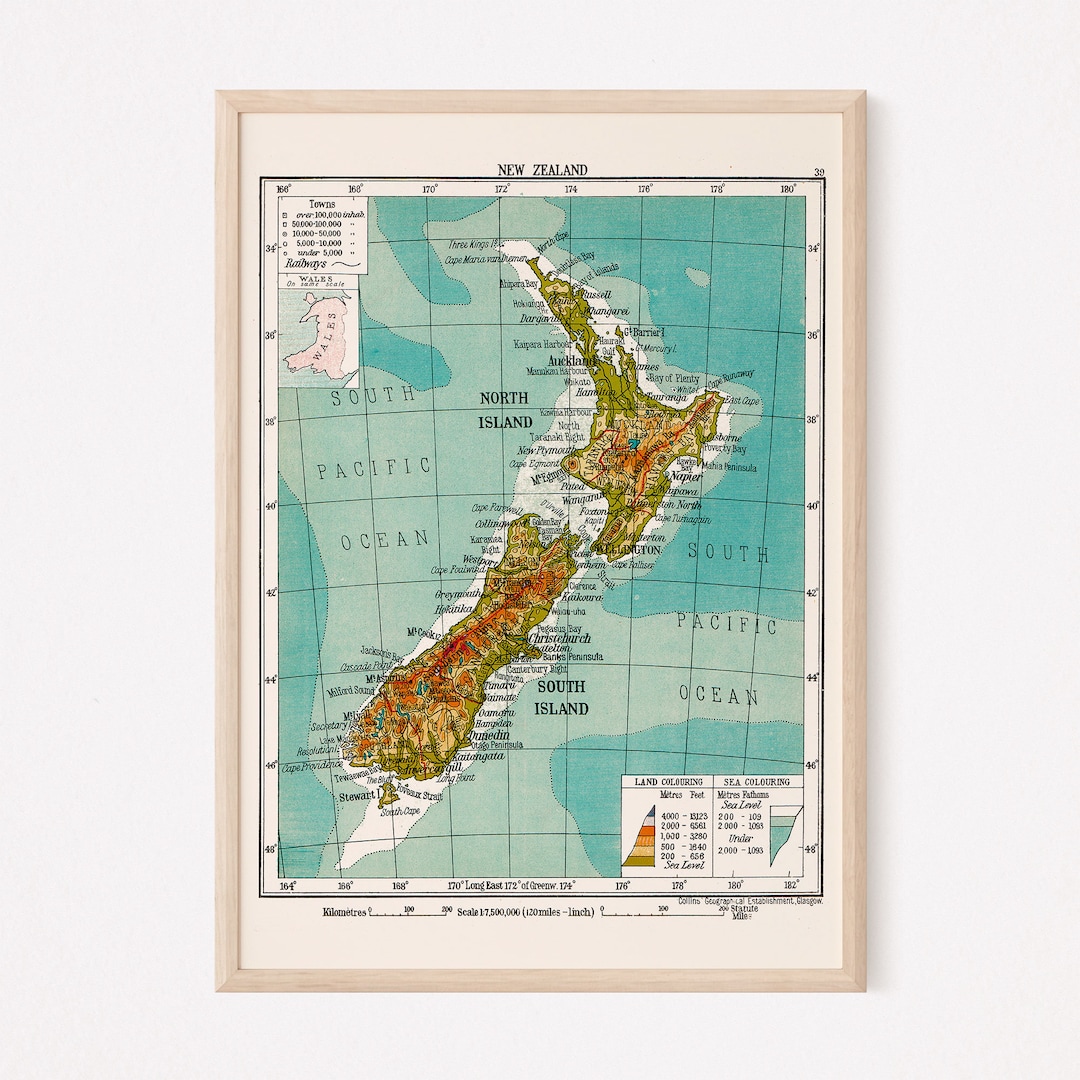 VINTAGE NEW ZEALAND Map, Vintage Map New Zealand Wall Art, Vintage Map ...