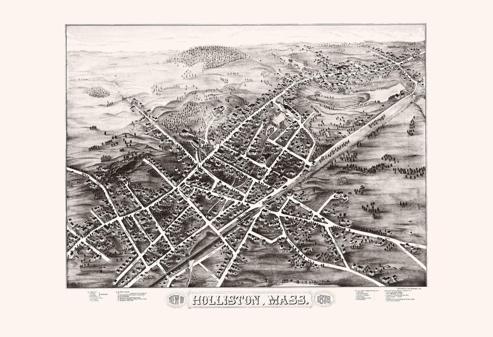 HOLLISTON MAP PRINT, Antique Holliston Mass Map, Antique Map Print ...