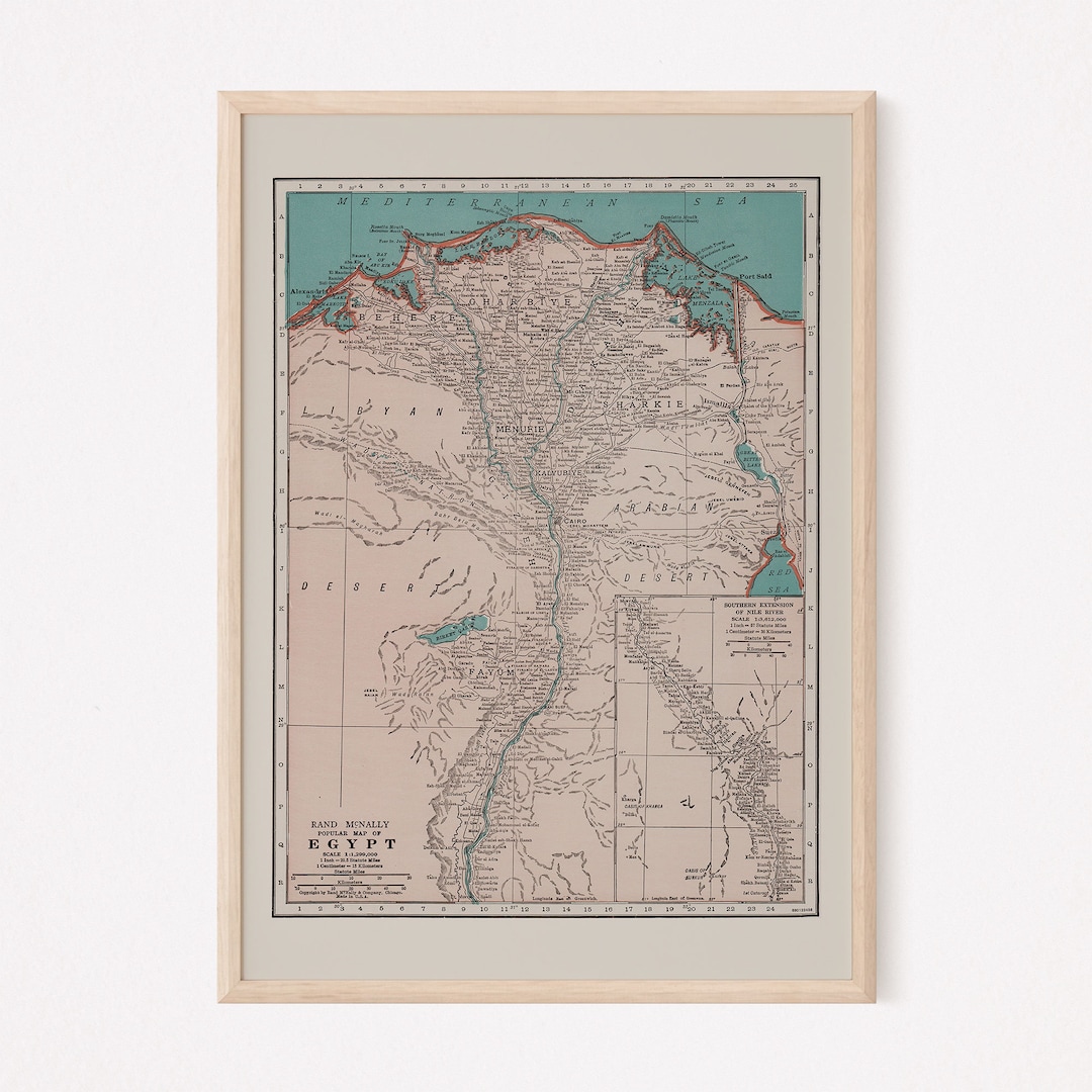 VINTAGE EGYPT MAP, Vintage Map of Egypt Wall Art, Vintage Map ...
