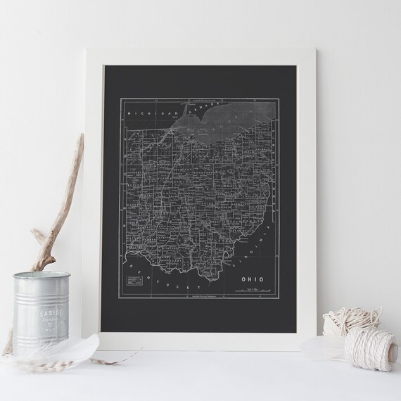 STATE of OHIO MAP Blueprint Map of Ohio State Vintage Map | Etsy