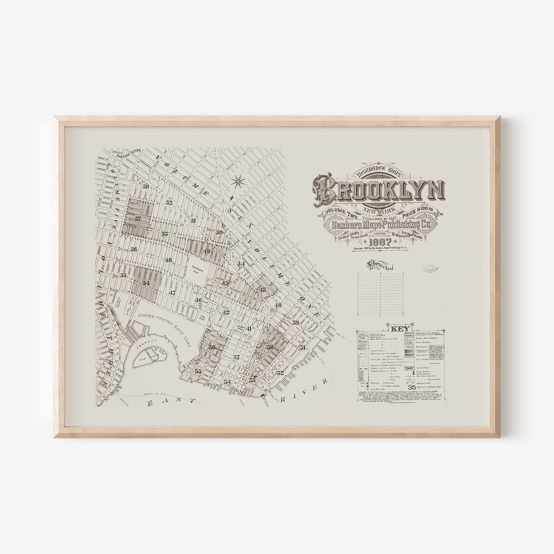 VINEGAR HILL MAP, Vintage Map of Brooklyn New York, 1887, Clinton Hill ...