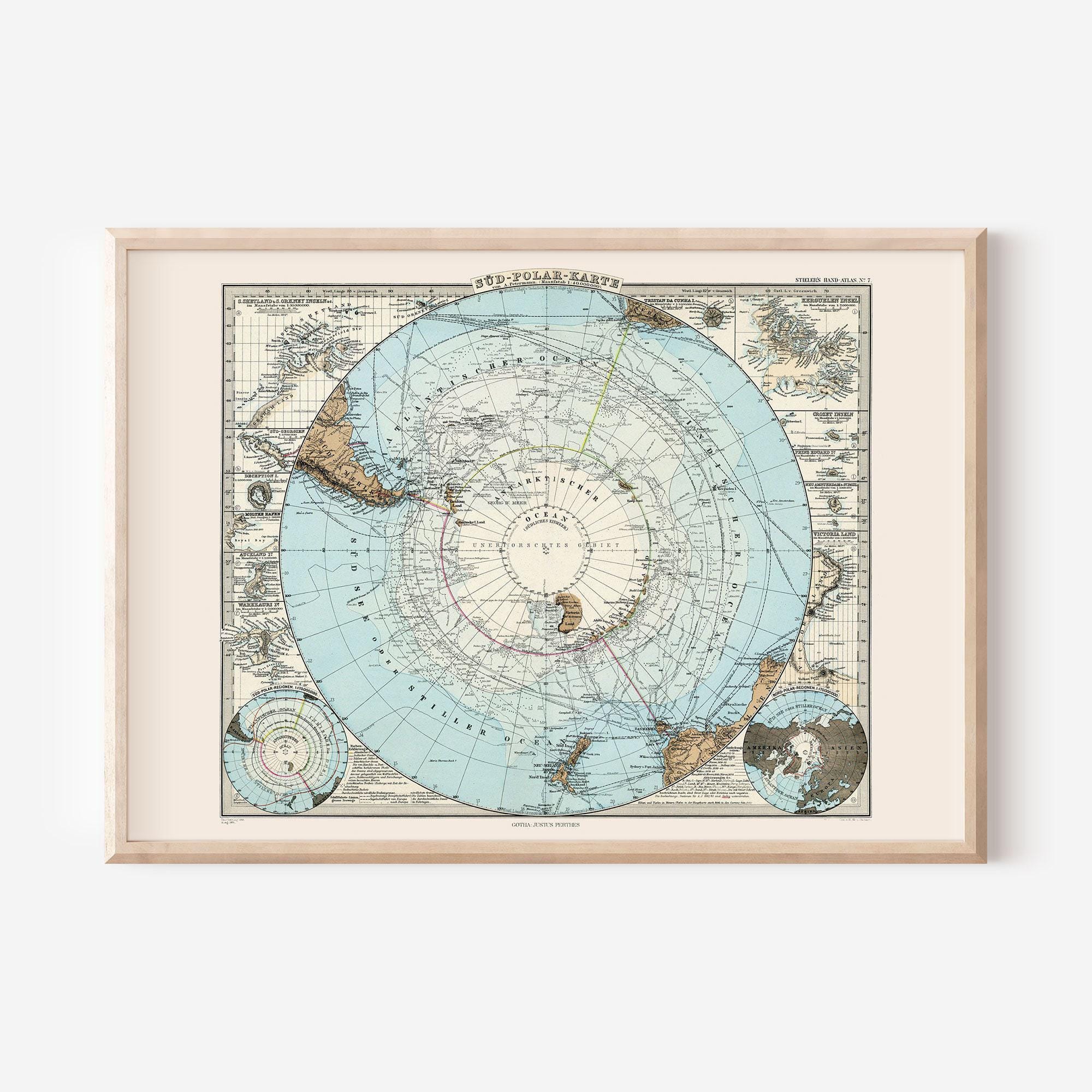ANTARCTICA MAP PRINT, German, Travel Wall Art, South Pole Map, Travel ...