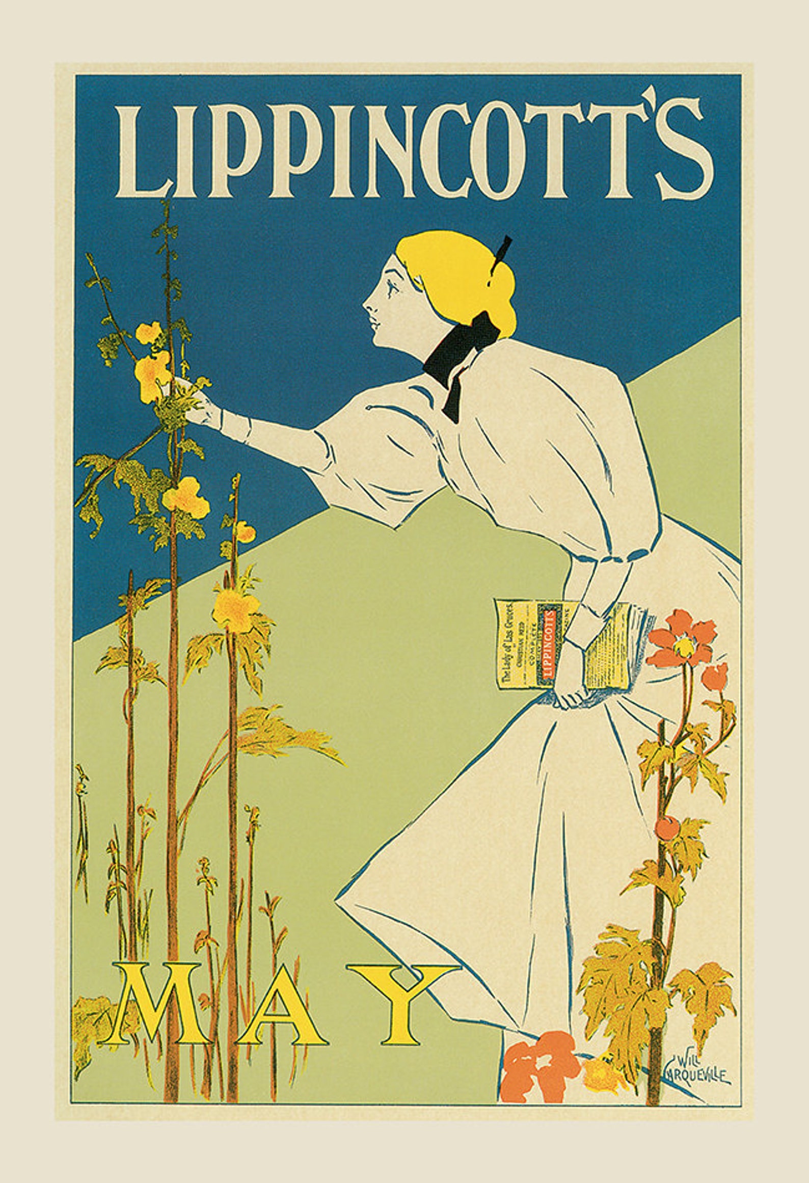 LIPPINCOTT'S MAGAZINE POSTER Beautiful Art Nouveau | Etsy