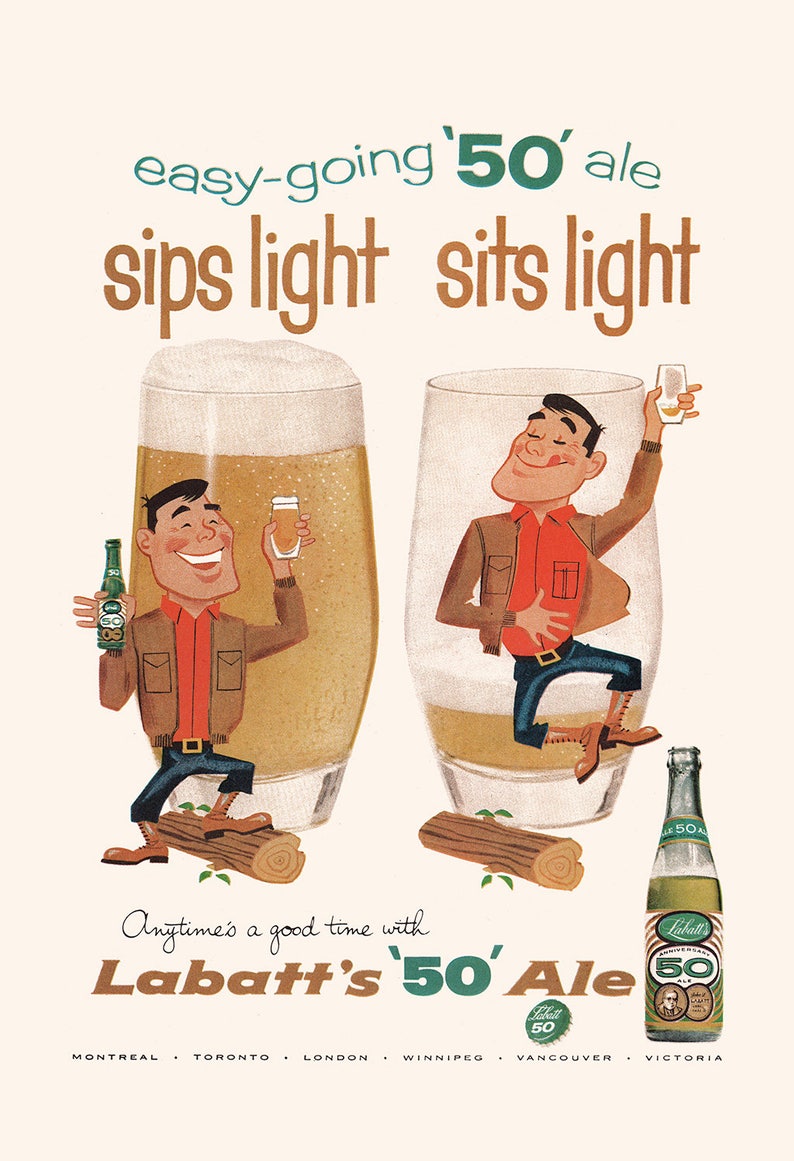 VINTAGE BEER AD Cartoon Beer Ad Retro Mid-Century Ad High | Etsy