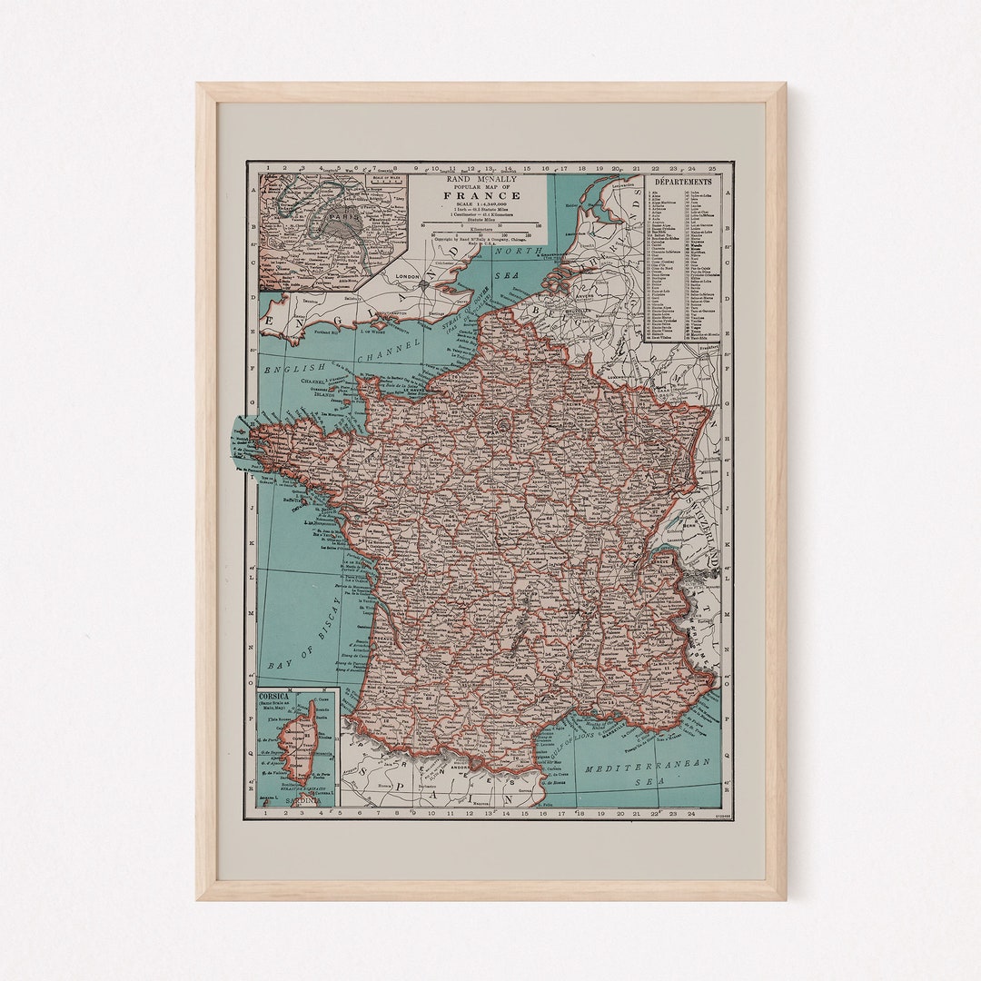 FRANCE MAP PRINT, Vintage Map of France, Old Map Print, Vintage Wall ...