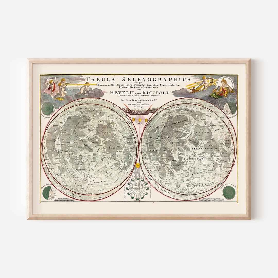 ANTIQUE MAP of the MOON, Moon Map Print, Professional Reproduction ...