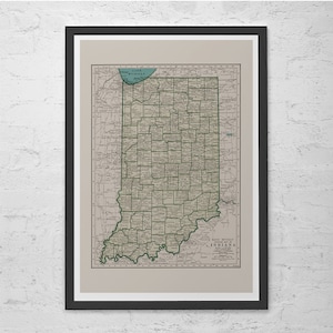 INDIANA MAP PRINT Vintage Map of Indiana Old Map Print | Etsy