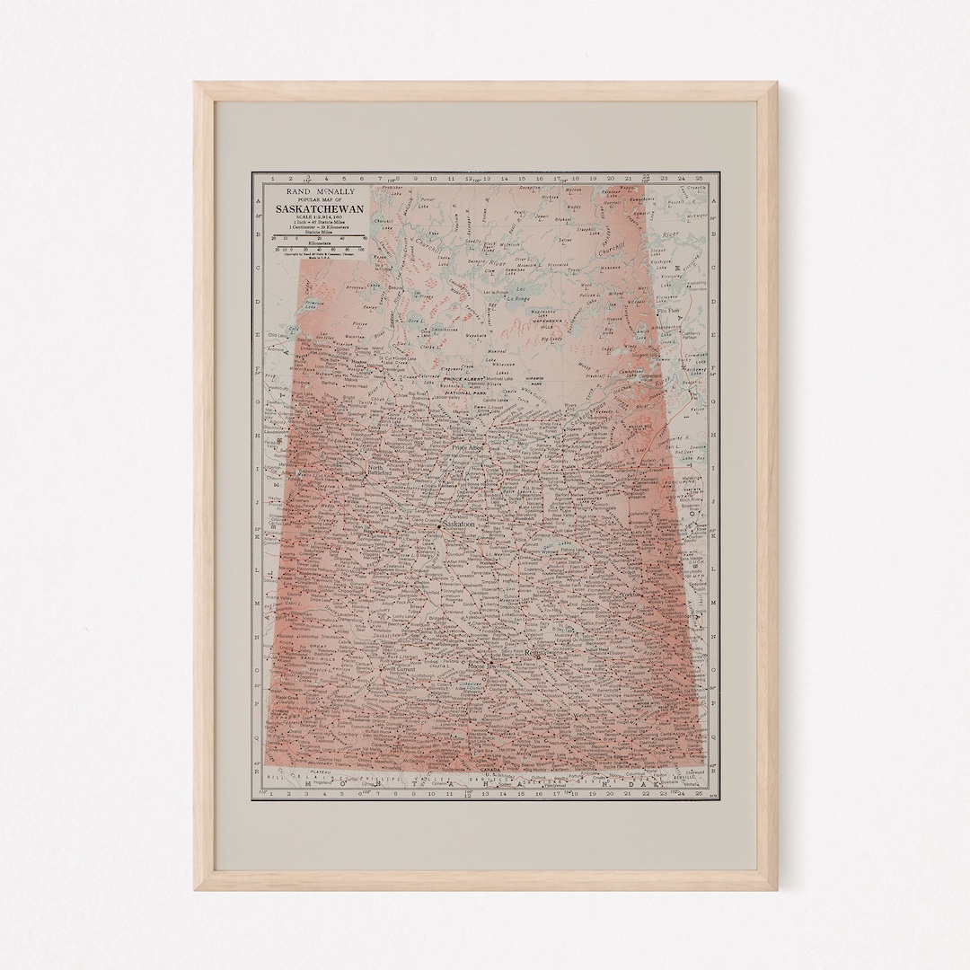 SASKATCHEWAN CANADA MAP, Vintage Map of Saskatchewan, Canada Wall Art ...