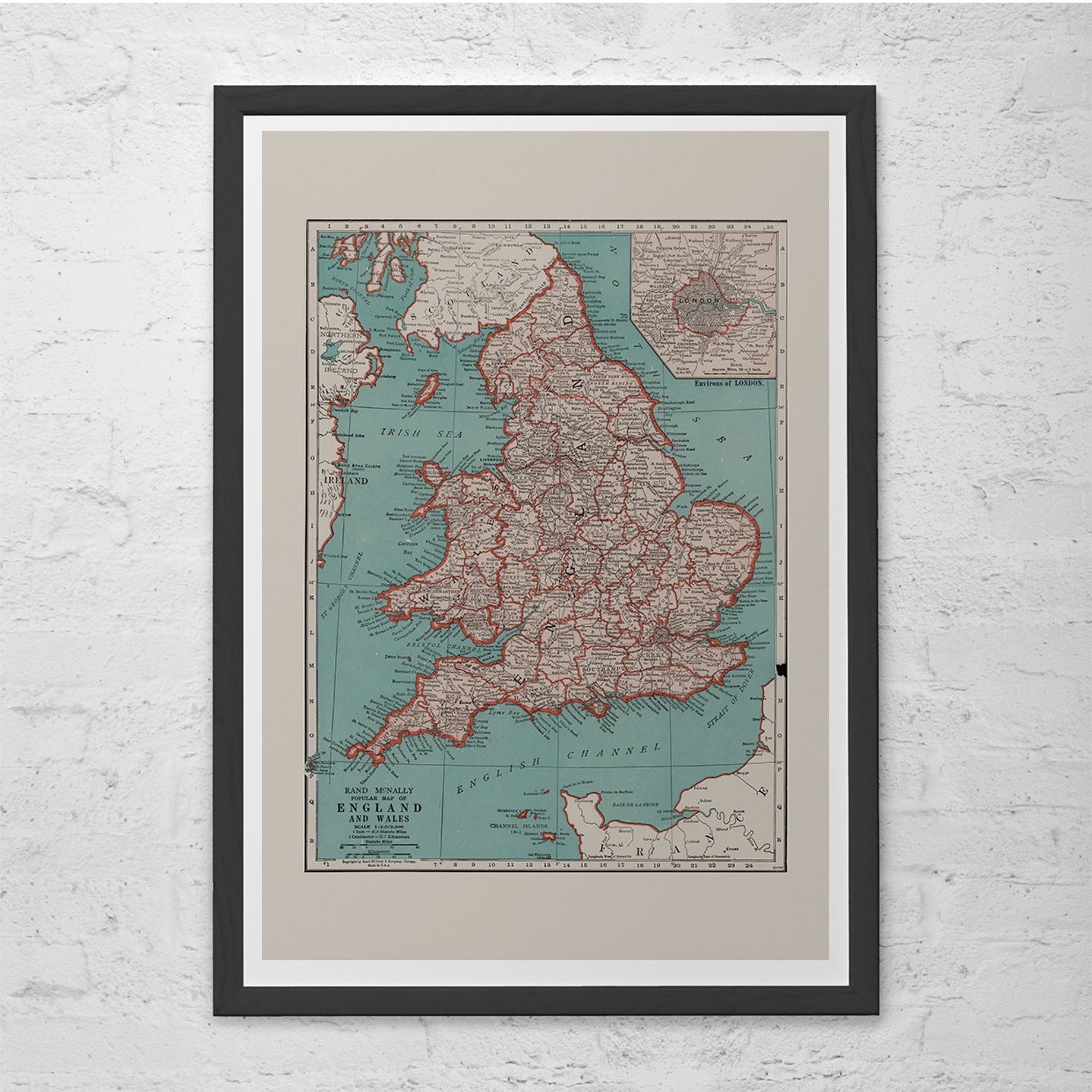 VINTAGE ENGLAND MAP Vintage Map of England Wall Art | Etsy