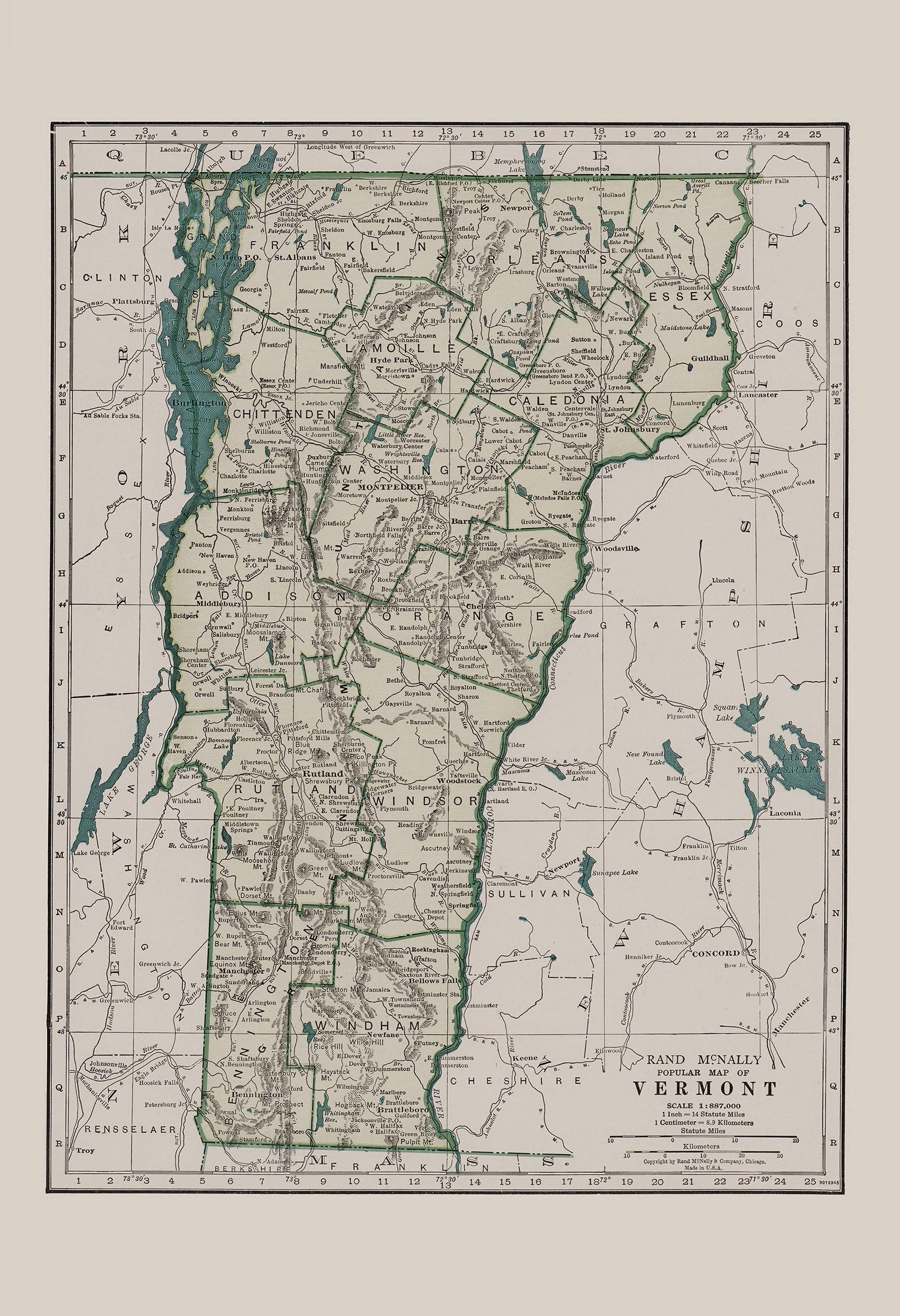 VINTAGE VERMONT MAP, Professional Reproduction, Map of Vermont Wall Art ...