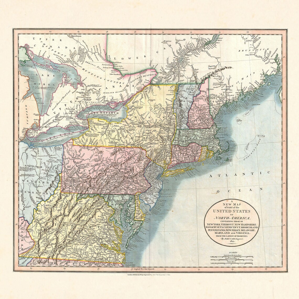 Antique Map of the NEW ENGLAND Antique Wall Art Early - Etsy