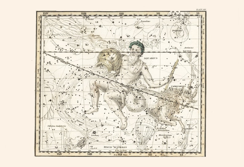 AQUARIUS SIGN MAP Print Zodiac Sign Map Print Professional - Etsy