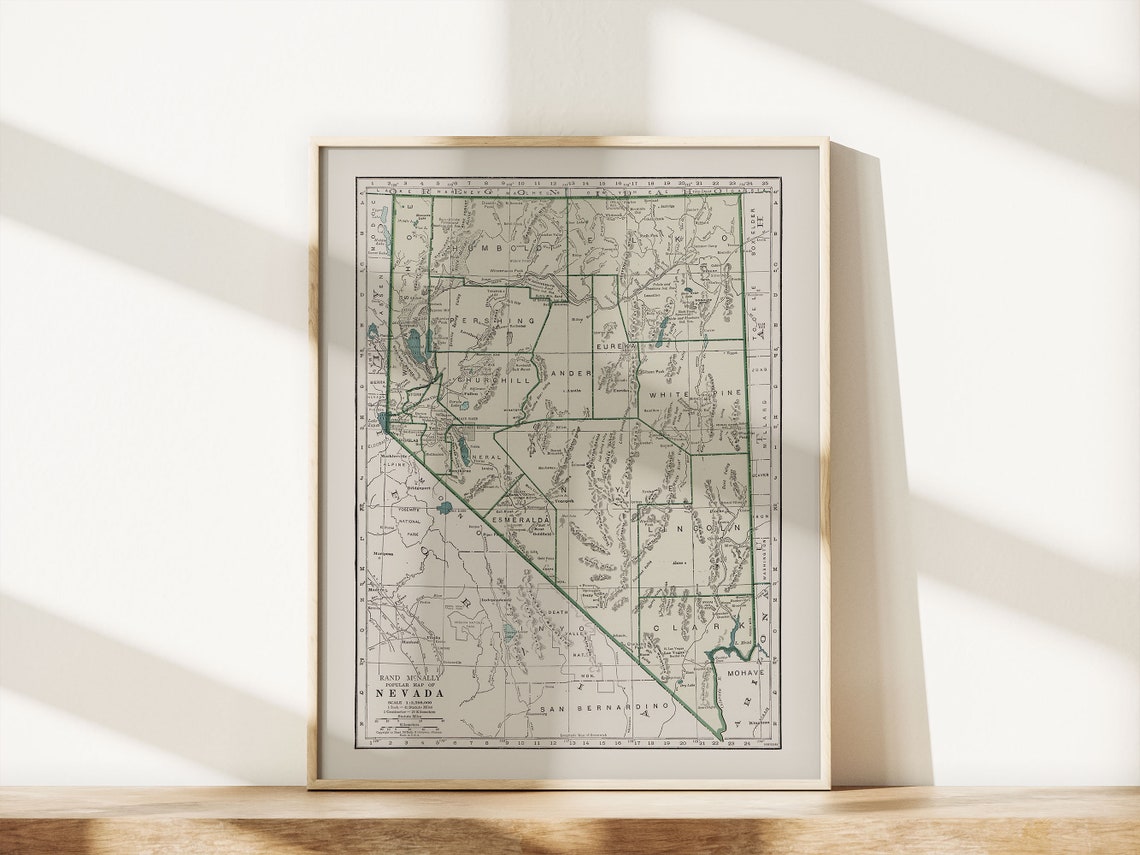 VINTAGE NEVADA MAP Vintage Map of Nevada Wall Art Vintage - Etsy