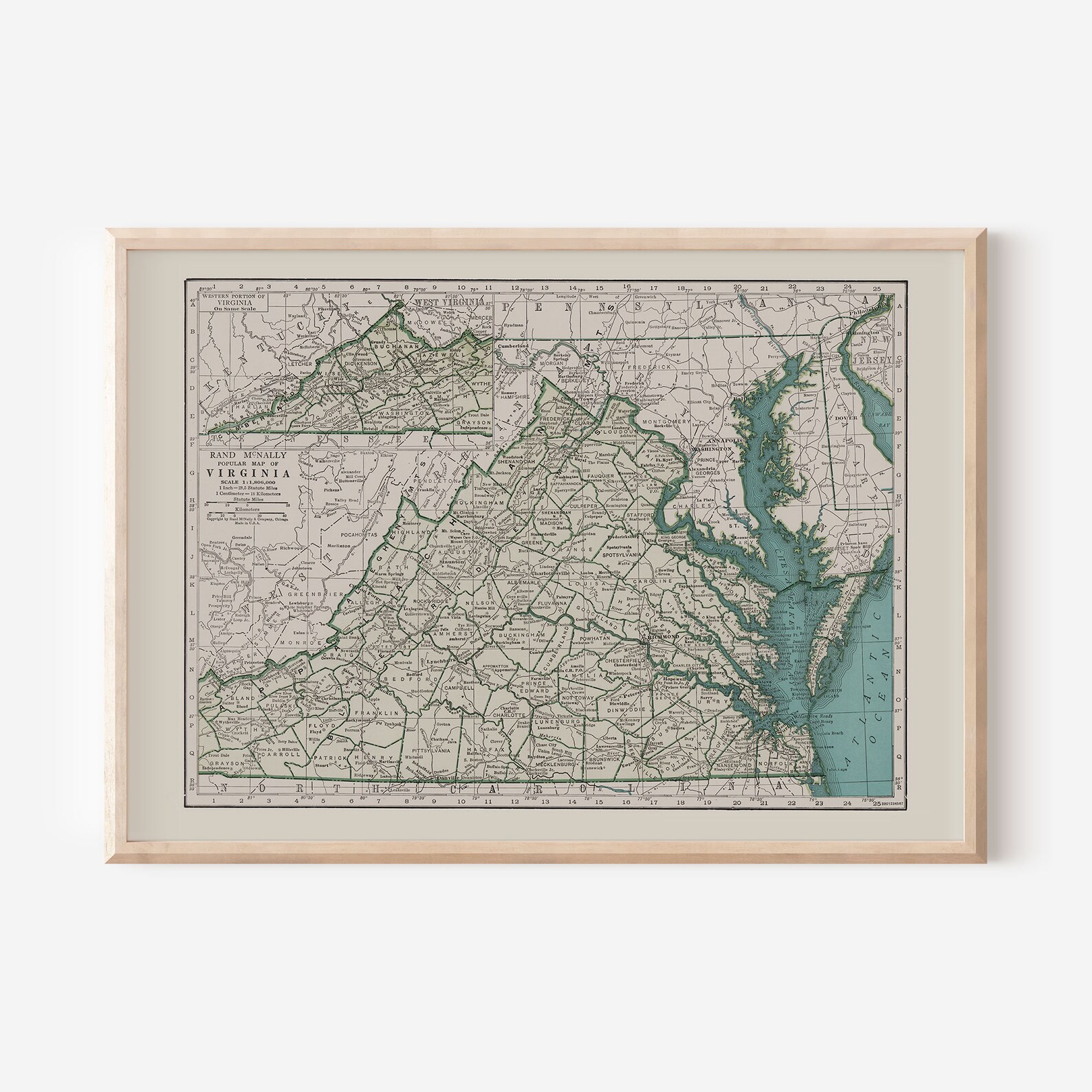 VINTAGE VIRGINIA MAP Vintage Map of Virginia Wall Art - Etsy