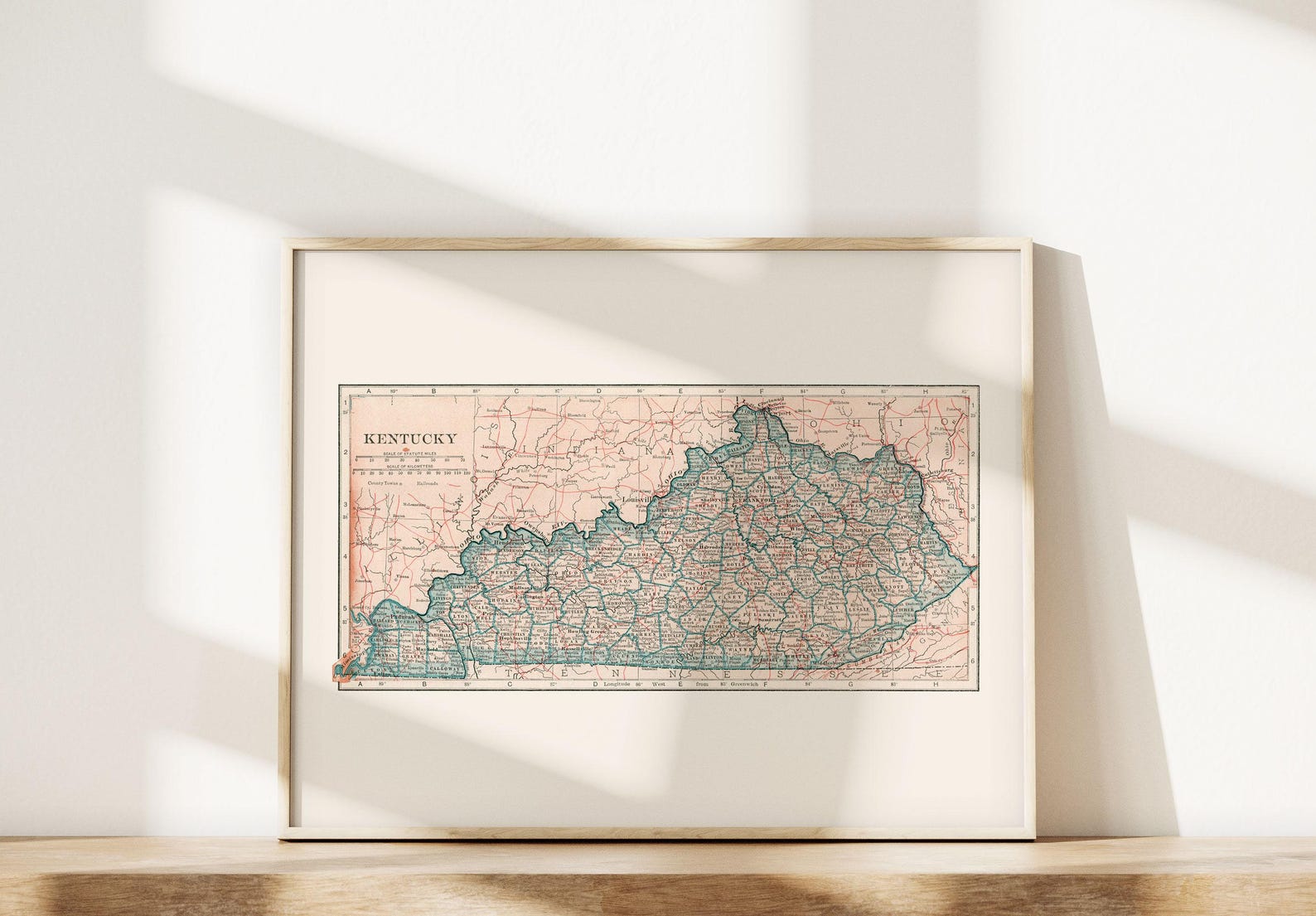 OLD KENTUCKY MAP, Vintage Map of Kentucky State, Retro Map Wall Art ...