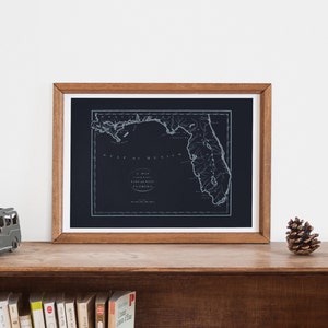 BLUEPRINT FLORIDA MAP Old Map of Florida Office Wall Art | Etsy