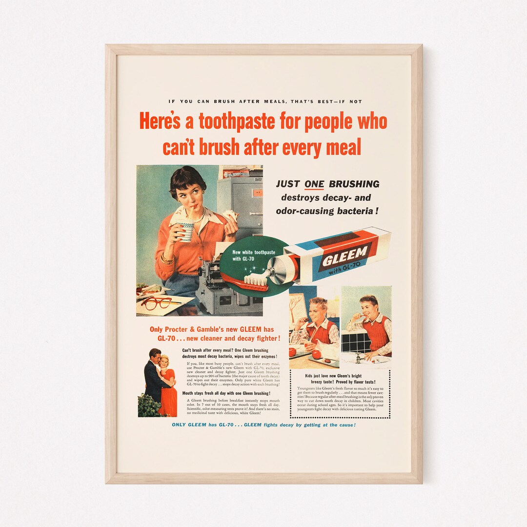 RETRO TOOTHPASTE AD, Vintage Bathroom Decor, Vintage Ad, Dentist's Wall ...