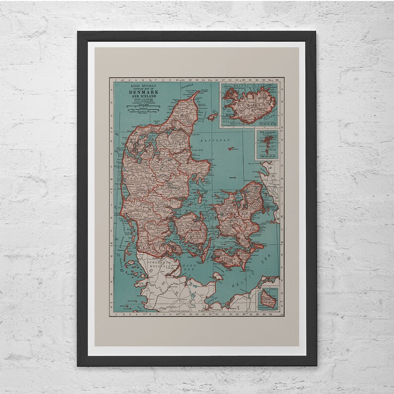 DENMARK MAP PRINT Vintage Map of Denmark Old Map Print | Etsy