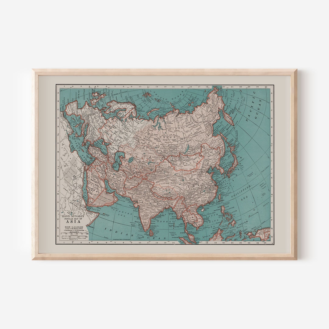 VINTAGE ASIA MAP, Vintage Map of Asia, Old Map Print, Vintage Wall Art ...