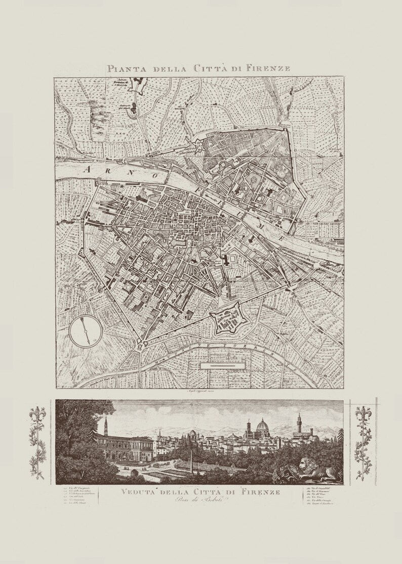 FLORENCE ITALY MAP Vintage Italy Map Print Firenze Retro | Etsy