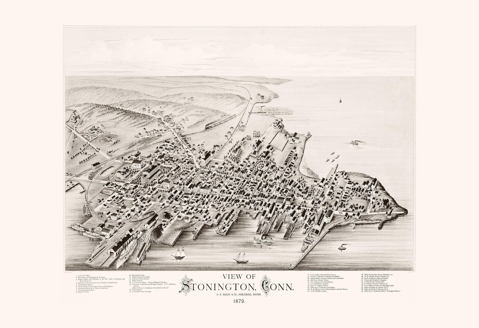 STONINGTON MAP PRINT, Antique Stonington Conn. Map, Antique Map Print ...
