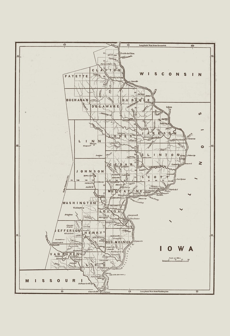 VINTAGE IOWA MAP Vintage Iowa Wall Art Antique Iowa Poster - Etsy