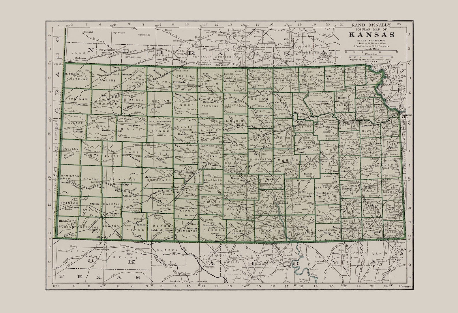 KANSAS MAP PRINT Vintage Map of Kansas Old Map Print - Etsy