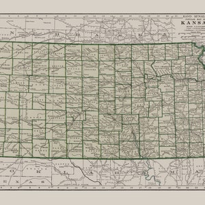 KANSAS MAP PRINT, Vintage Map of Kansas, Old Map Print, Vintage Wall ...