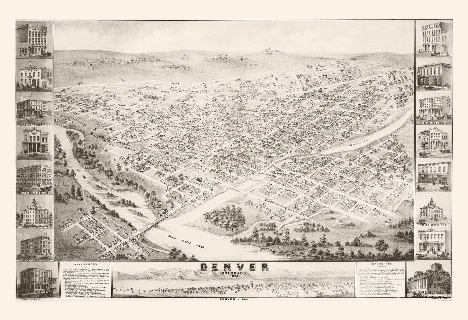 ANTIQUE DENVER MAP, Vintage Map of Denver Colorado, Old Map Print ...