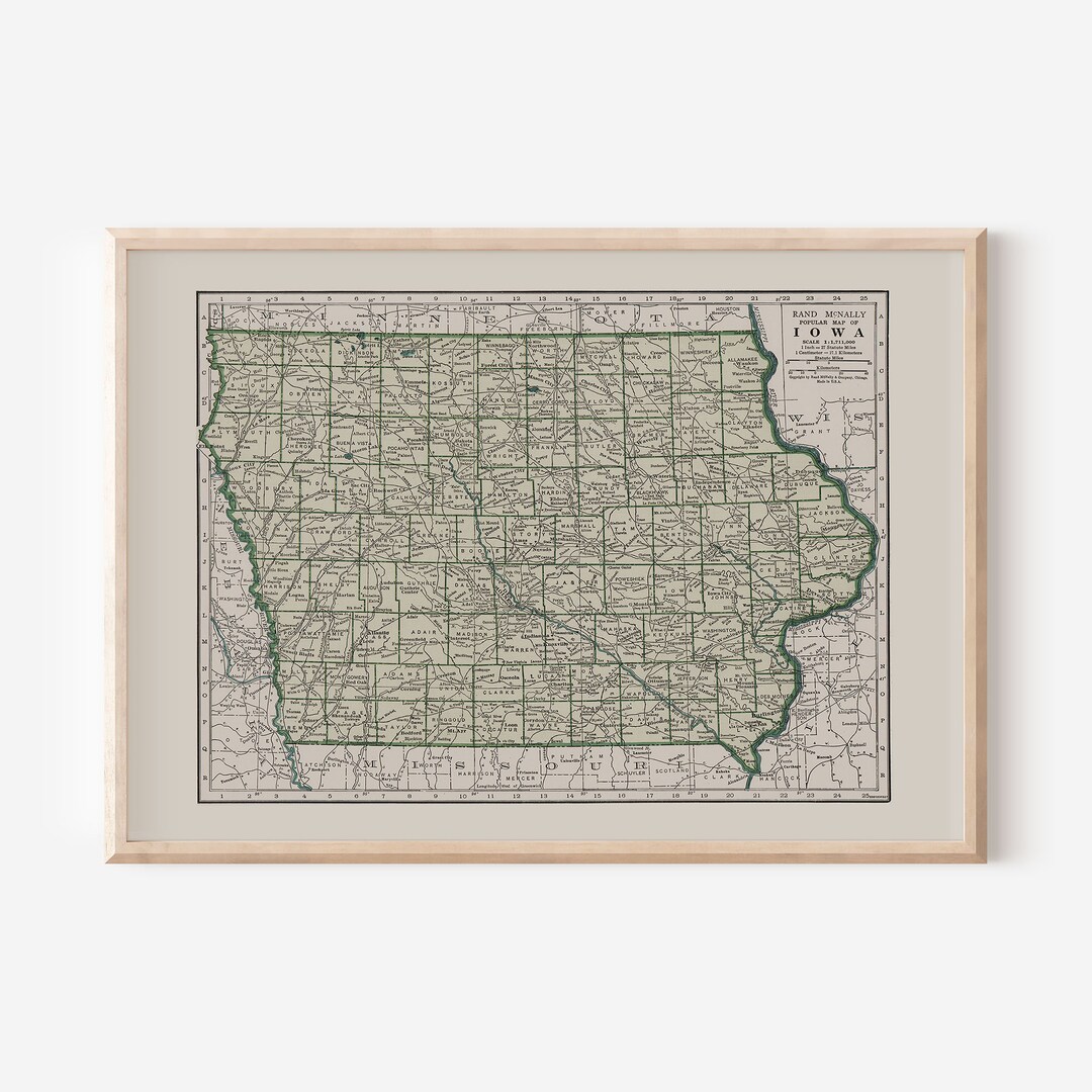 IOWA MAP PRINT, Vintage Map of Iowa, Old Map Print, Vintage Wall Art ...