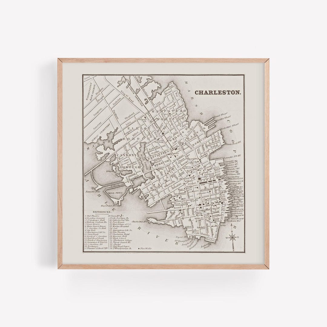VINTAGE CHARLESTON MAP, Retro Map Print, Minimalist Map Art, Square ...