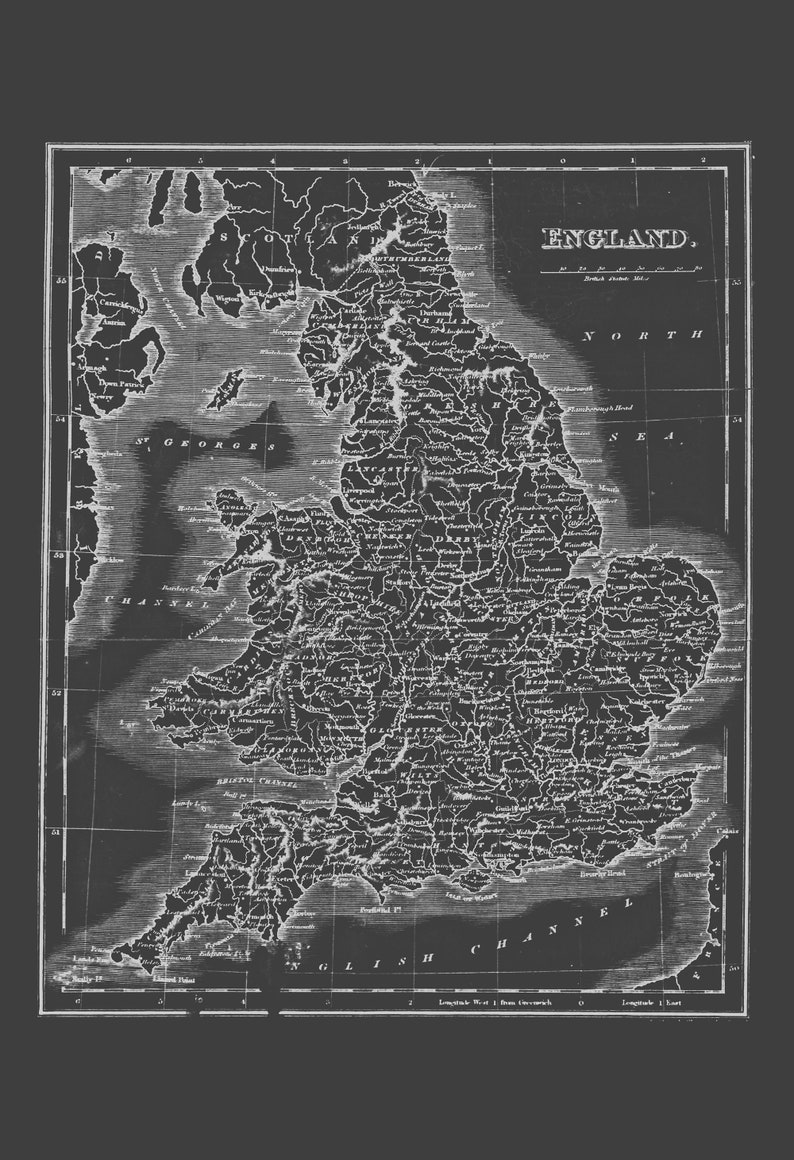 MINIMALIST ENGLAND MAP Blueprint Map of England Vintage - Etsy