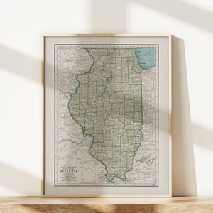 ILLINOIS MAP PRINT, Vintage Map of Illinois, Old Map Print, Vintage ...