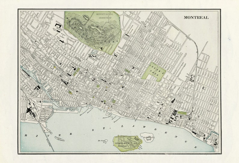 VINTAGE MAP of MONTREAL Vintage Montreal Quebec Map | Etsy