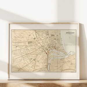 VINTAGE ABERDEEN MAP, Historical Map, Office Wall Art, Map of Aberdeen ...
