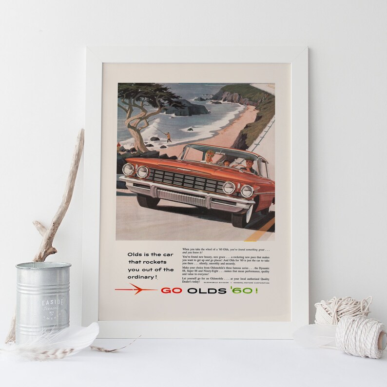 60s RED CAR AD Retro Car Ad Car Poster Professional | Etsy