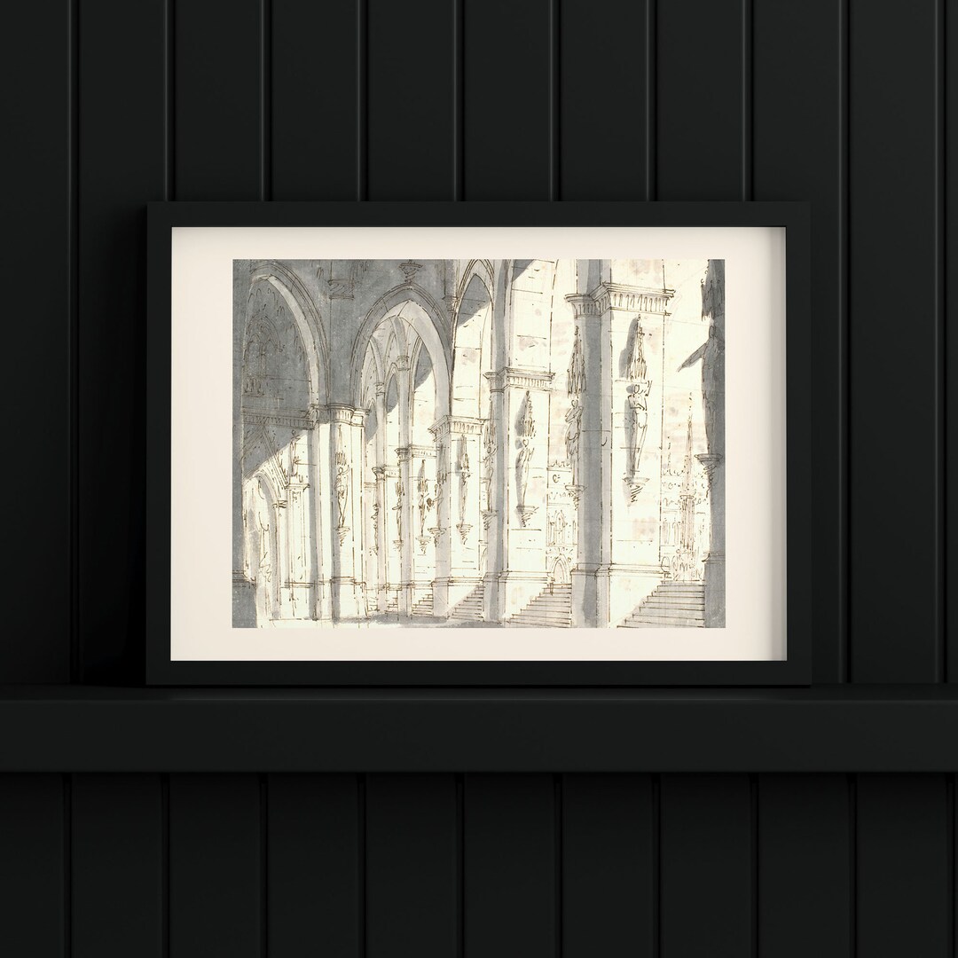 ARCHED GOTHIC COLONNADE, Elegant Medieval Living Room Artwork, Classic ...