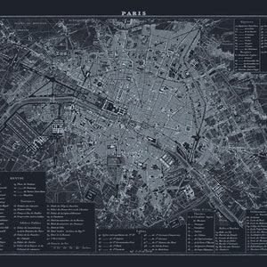 BLUEPRINT PARIS MAP, Old Map of Paris France, Office Wall Art ...
