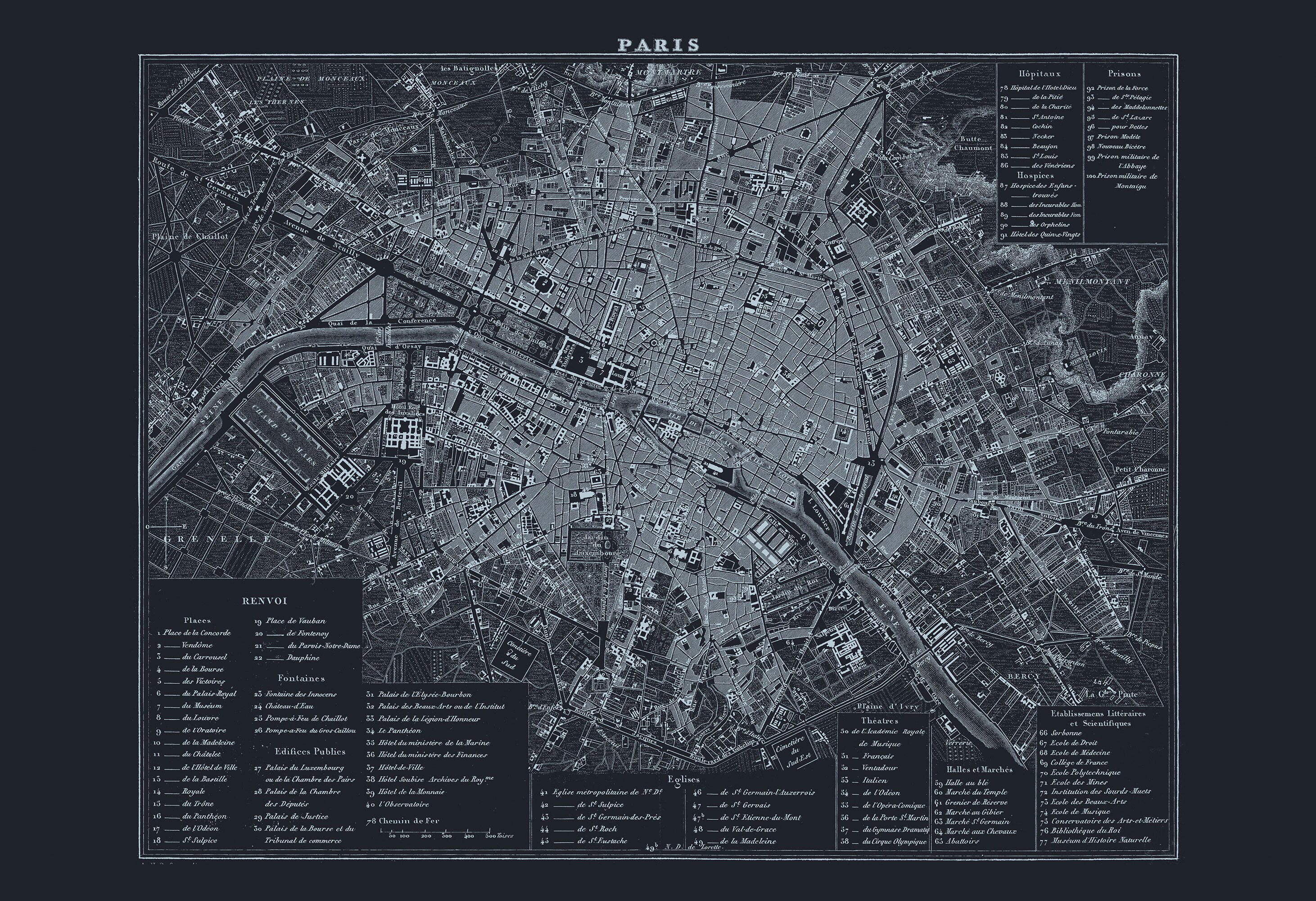 BLUEPRINT PARIS MAP Old Map of Paris France Office Wall - Etsy Ireland