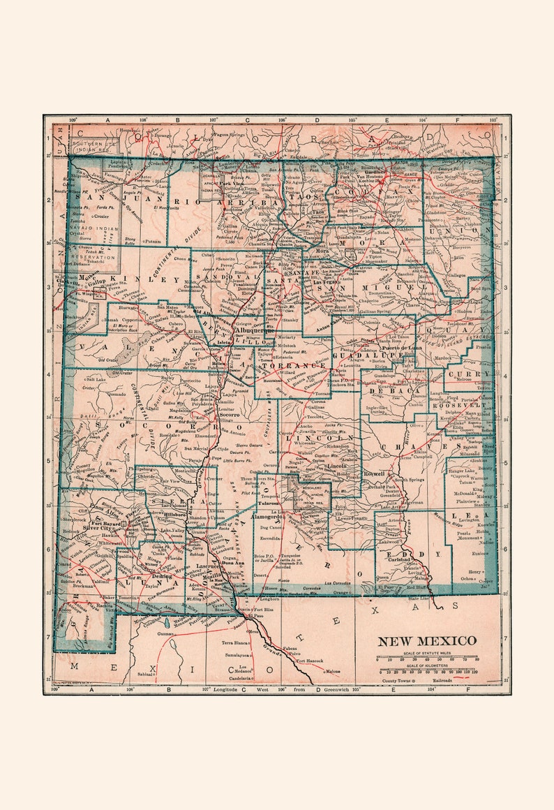 Old NEW MEXICO MAP Geography Classroom Poster Travel Gift - Etsy