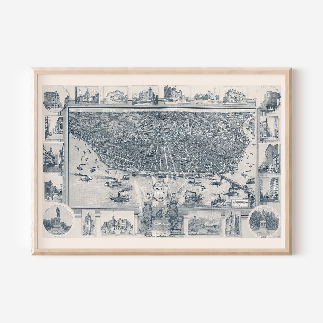 ANTIQUE ST LOUIS Map, Vintage Map of St Louis Missouri, Perspective Map ...
