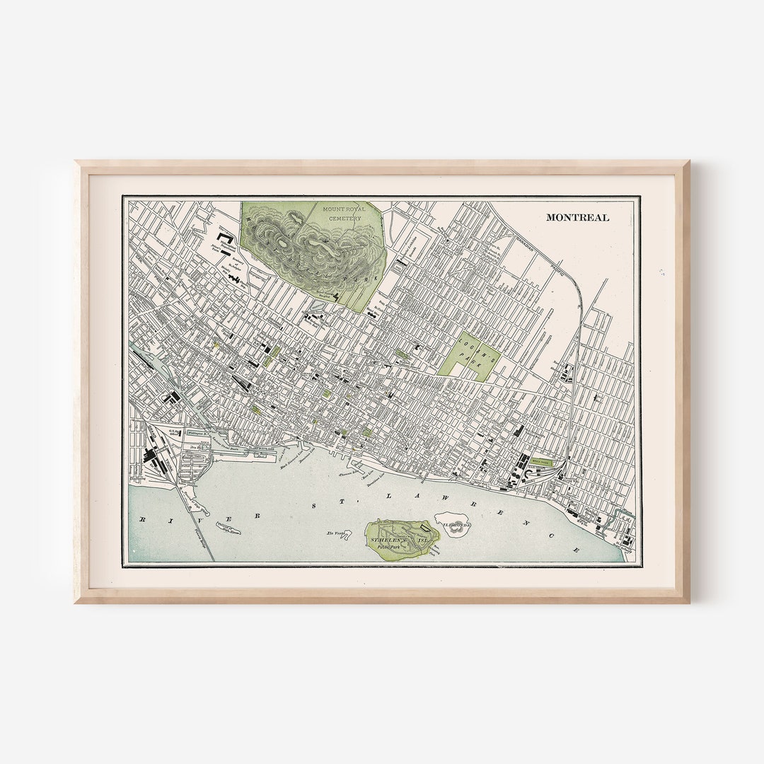 VINTAGE MAP of MONTREAL, Vintage Montreal Quebec Map, Antique Montreal ...