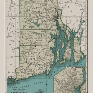RHODE ISLAND MAP, Vintage Map of Rhode Island, Antique Map Print ...