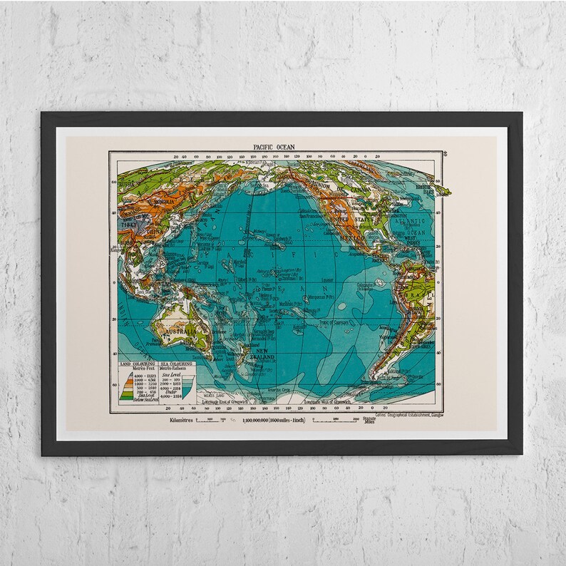 VINTAGE MAP of the Pacific Ocean Vintage Map Wall Art | Etsy