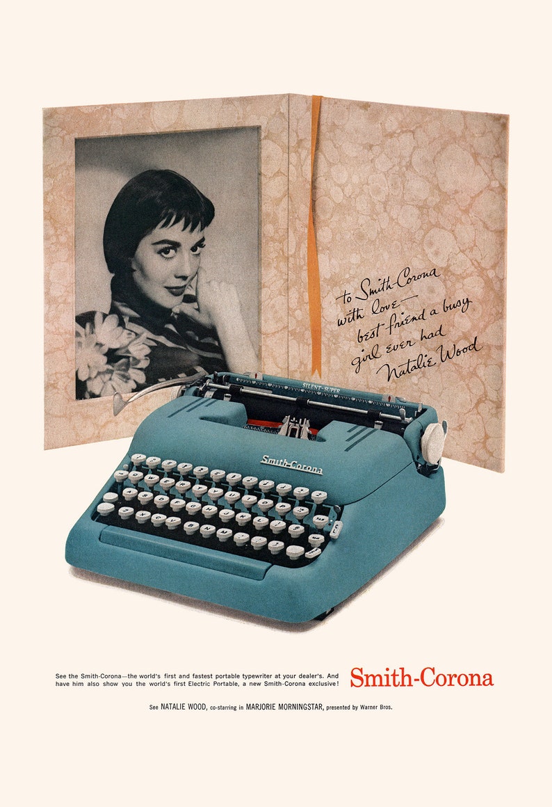 CLASSIC TYPEWRITER AD 1950s Typewriter Poster Blue | Etsy