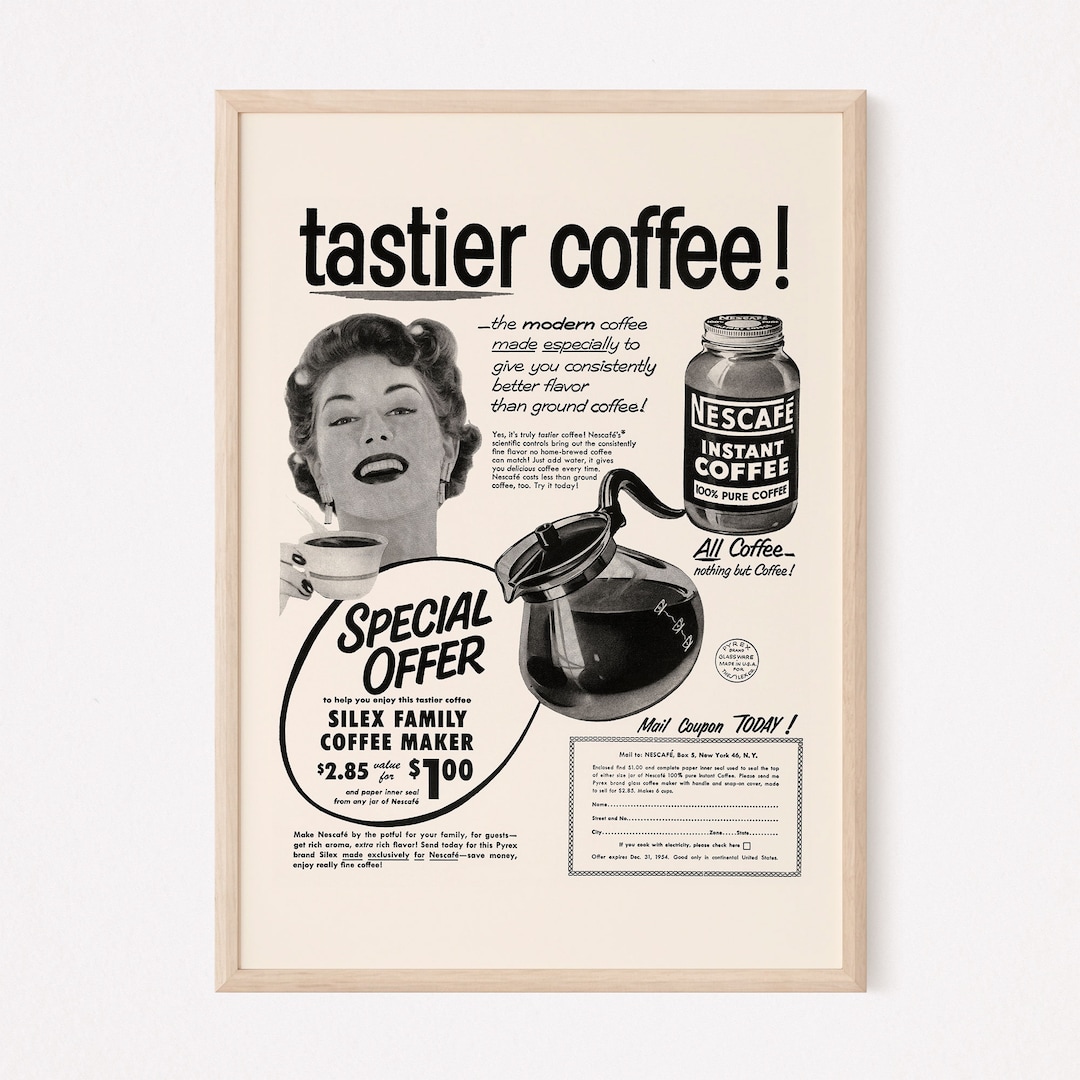 VINTAGE INSTANT COFFEE Ad, Retro Mid-century Ad, Vintage Kitchen Poster ...