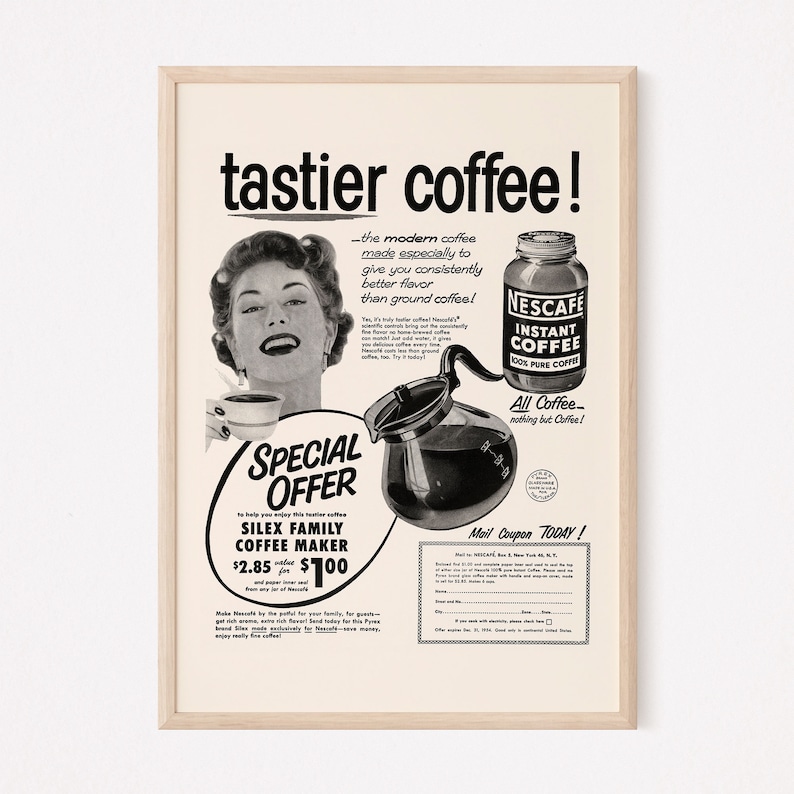 VINTAGE INSTANT COFFEE Ad Retro Mid-century Ad Vintage - Etsy