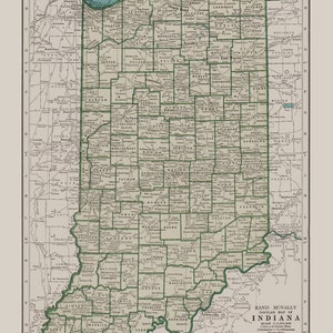 INDIANA MAP PRINT, Vintage Map of Indiana, Old Map Print, Vintage Wall ...