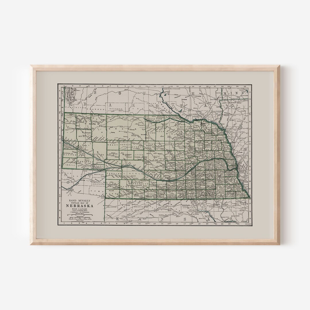 NEBRASKA MAP PRINT, Vintage Map of Nebraska, Antique Map Print ...
