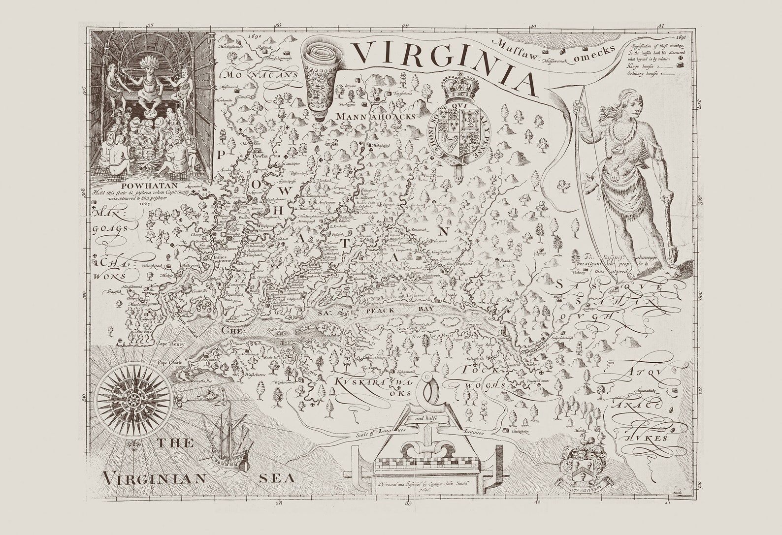 VINTAGE VIRGINIA MAP Historical Map of Virginia Powhatan - Etsy